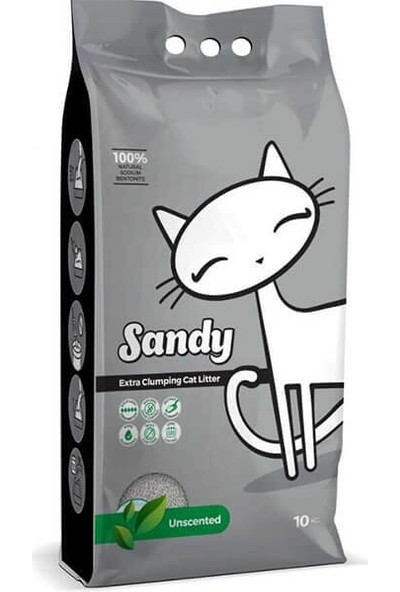 Sandy Sodyum Bentonit Ultra Topaklaşan Kokusuz Doğal Kedi Kumu 10 kg Sandy Sodyum Bentonit Ultra Topaklaşan Kokusuz Doğal Kedi Kumu 10 kg