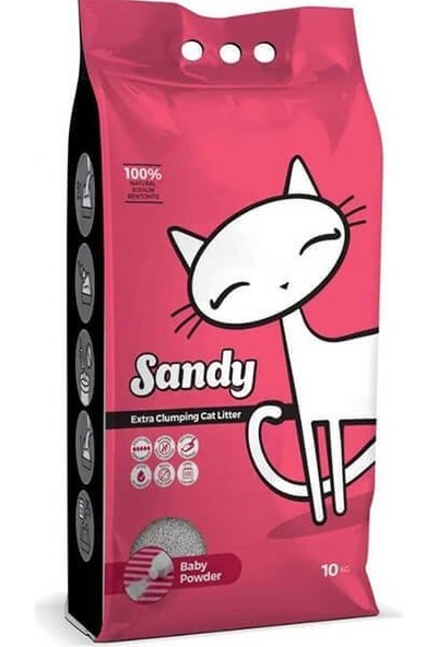 Sandy Sodyum Bentonit Ultra Topaklaşan Bebek Pudralı Doğal Kedi Kumu 10 kg Sandy Sodyum Bentonit Ultra Topaklaşan Bebek Pudralı Doğal Kedi Kumu 10 kg