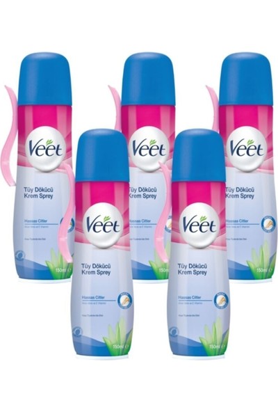 Veet Hassas Cilt Tipleri Için Tüy Dökücü Sprey Krem 150 ml 5 Adet Veet Hassas Cilt Tipleri Için Tüy Dökücü Sprey Krem 150 ml 5 Adet