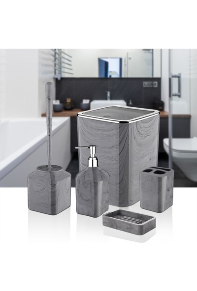 Okyanus Home Kare Mermer Desenli 5'li Banyo Seti Okyanus Home Kare Mermer Desenli 5'li Banyo Seti