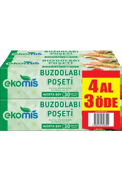 Ekomis Buzdolabı Poşeti 4 Al 3 Öde Orta Boy 24 x 38 cm