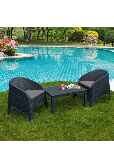Olivya Rattan 2li Bahçe Mutfak Oturma Grubu Antrasit