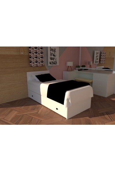 Decomech Mobilya Mendez Tek Kişilik Karyola Beyaz - Yavru Yataklı Decomech Mobilya Mendez Tek Kişilik Karyola Beyaz - Yavru Yataklı