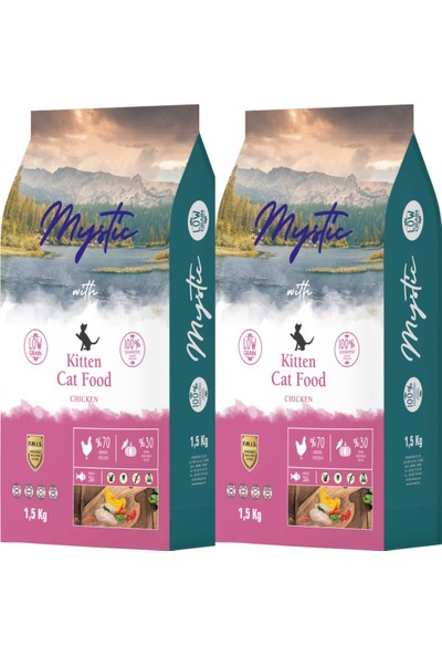 Mystic Az Tahıl Yavru Kedi Maması Tavuklu 1,5 kg x 2 ( 3 kg Özel Peketleme )