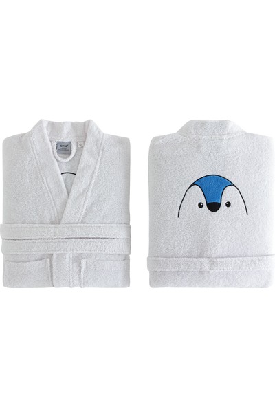 Yataş Bedding Pingu Kimono Yaka Bornoz Pamuk Bornoz Renk :mavi ve Beyaz 450 Gr/m² (3-4 Yaş)