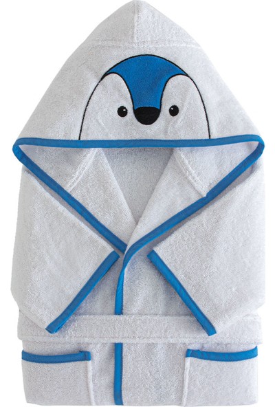 Yataş Bedding Pingu Kapüşonlu Bornoz Pamuk Bornoz Renk :mavi ve Beyaz 450 Gr/m² (3-4 Yaş)