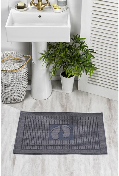 Salvia Dione | Pamuk Koyu Gri Jakarlı Banyo Ayak Havlu Paspas 50X80 | Messina