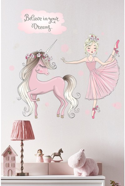 Walldeco Balerin ve Unicorn Çocuk Odası Sticker Walldeco Balerin ve Unicorn Çocuk Odası Sticker
