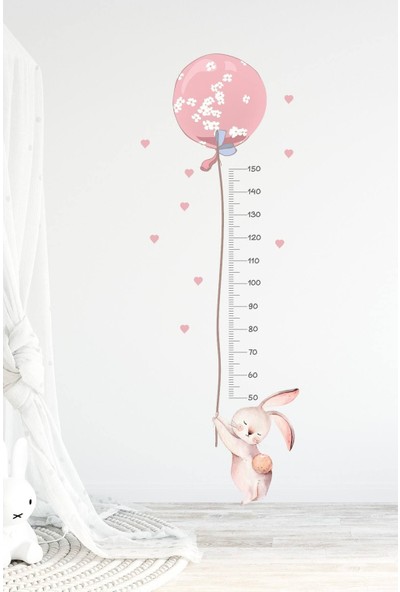 Walldeco Pembe Balonlu Tavşan Boy Ölçer Duvar Sticker Seti Walldeco Pembe Balonlu Tavşan Boy Ölçer Duvar Sticker Seti