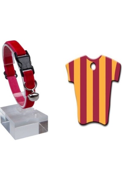 The Passage Kadife Zilli Ayarlanabilir Kedi Boyun Tasması 22-30 Cm+Sarı Kırmızı Künye