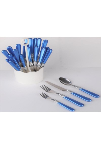 Biev Sedefli Mavi 24 Parça Çatal Kaşık Bıçak Takımı