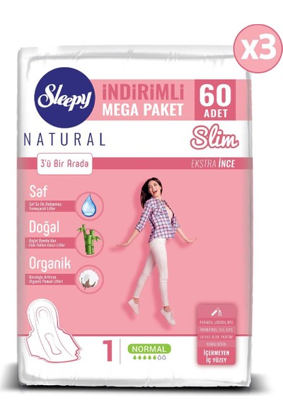 Sleepy Natural Slim Ekstra Ince Normal (180 Ped) 3'lü Mega Paket Sleepy Natural Slim Ekstra Ince Normal (180 Ped) 3'lü Mega Paket