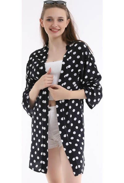 Dnz Bayan Siyah Puantiyeli Uzun Kimono Dnz Bayan Siyah Puantiyeli Uzun Kimono