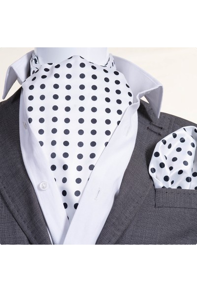 Exve Exclusive Beyaz Siyah Puantiyeli Fular Mendil Seti