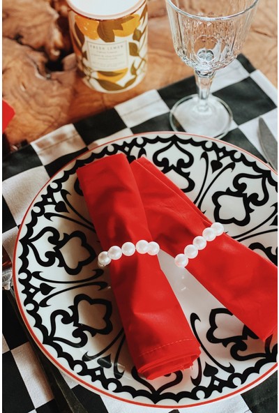 Eae Sanat 4'lü Inci Yüzüklü Kırmızı Organik Servis Peçetesi Eae Sanat 4'lü Inci Yüzüklü Kırmızı Organik Servis Peçetesi