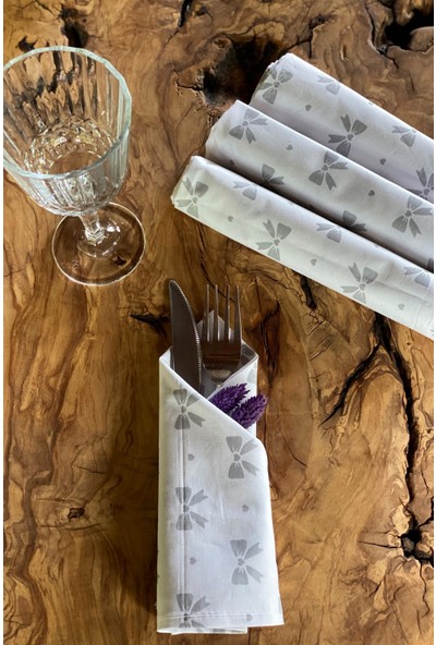 Eae Sanat 8'li Organik Kumaşlı Gri Fiyonklu Servis Sunum Peçetesi