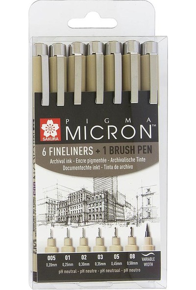 Sakura Pigma Micron Fineliners 6 Set + 1 Brush Pen Sakura Pigma Micron Fineliners 6 Set + 1 Brush Pen