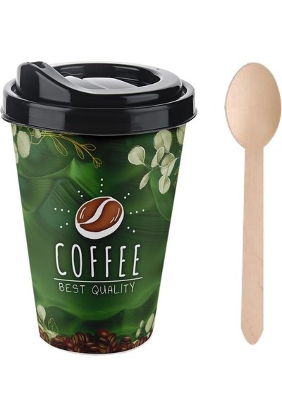 KaktüsKedi Green Coffee 400 Ml Mug Ahşap Kaşık Hediyeli 714434