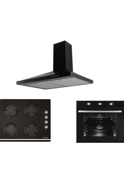 Alveus Mıddle 614 Siyah 3'lü Ankastre Set (Gls 640 Ocak + Mfa 614 Fırın + Gusto Davlumbaz )