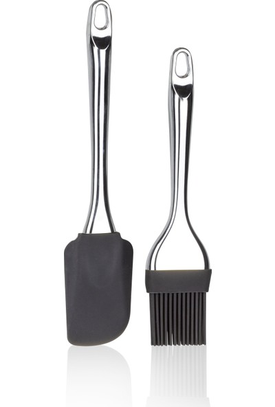 Okyanus Home Krom Saplı - Siyah Silikon Spatula ve Silikon Fırça 2'li Set