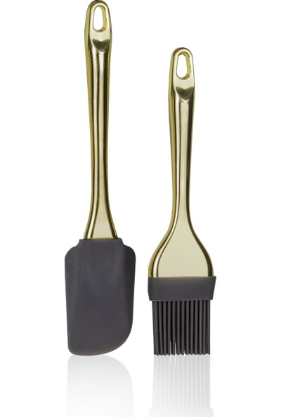 Okyanus Home Gold Saplı - Siyah Silikon Spatula ve Silikon Fırça 2'li Set