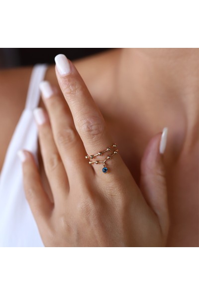 Çağdaş Kuyumculuk Nazar Sallantılı Iki Sıra Top Yüzük