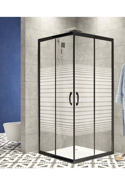 Durul Duşakabin 90X130 Siyah Profil 5mm Çizgili Cam - Duş Teknesiz H:190 cm