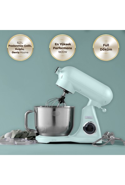 Karaca Powercast Chef Döküm Stand Mikser Green Mutfak Şefi 1800W 6,2 Lt Karaca Powercast Chef Döküm Stand Mikser Green Mutfak Şefi 1800W 6,2 Lt