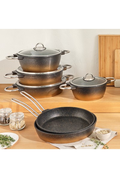 Emsan Granit Tencere Derin Kuvars 20 cm Siyah - Gold Emsan Granit Tencere Derin Kuvars 20 cm Siyah - Gold