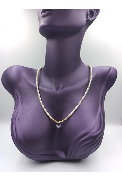 Çağlar Accessories Damla Kristalli Kültür Incili Kolye Çağlar Accessories Damla Kristalli Kültür Incili Kolye