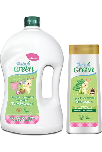 Baby's Green 2'li Set Baby's Green Organik Aloe Veralı Bebek Çamaşır Temizleyici Bebek Şampuanı 400 ml Baby's Green 2'li Set Baby's Green Organik Aloe Veralı Bebek Çamaşır Temizleyici Bebek Şampuanı 400 ml