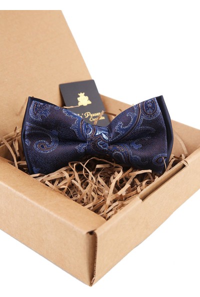 Kravatkolik Lacivert - Kahverengi Şal Desen Papyon P1523