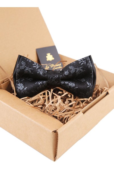 Kravatkolik Siyah Çiçek Desen Papyon P1503