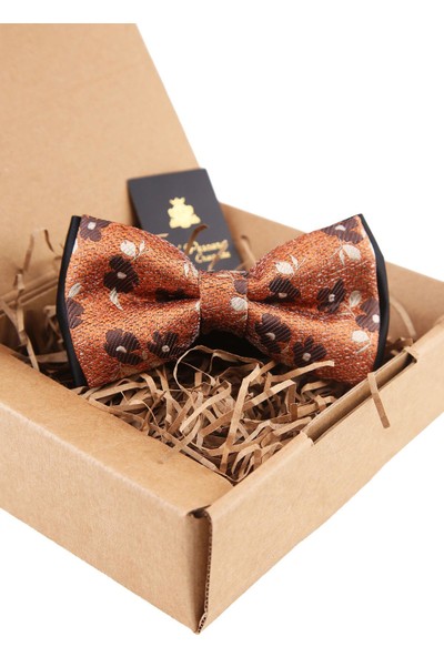 Kravatkolik Turuncu Çiçek Desen Papyon P1597 Kravatkolik Turuncu Çiçek Desen Papyon P1597