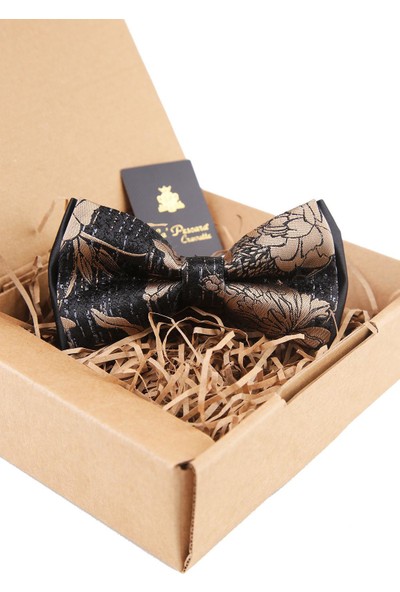 Kravatkolik Füme - Bej Çiçek Desen Papyon P1544