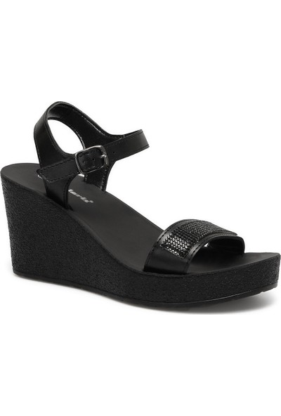 Polaris 317258.Z 1fx Siyah Kadın Dolgu Topuklu Sandalet