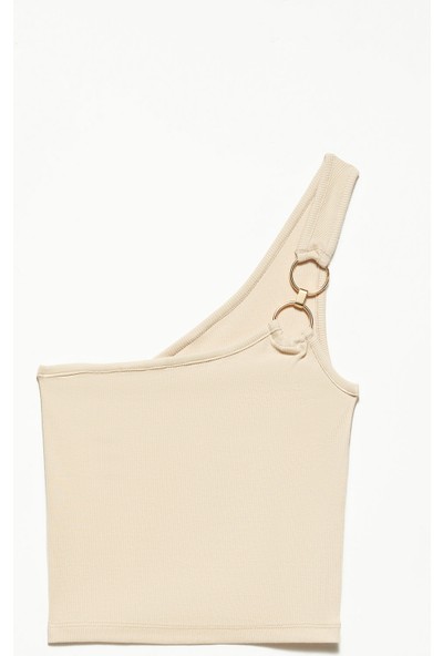Dilvin 3781 Tek Omuzlu Crop Top-Bej