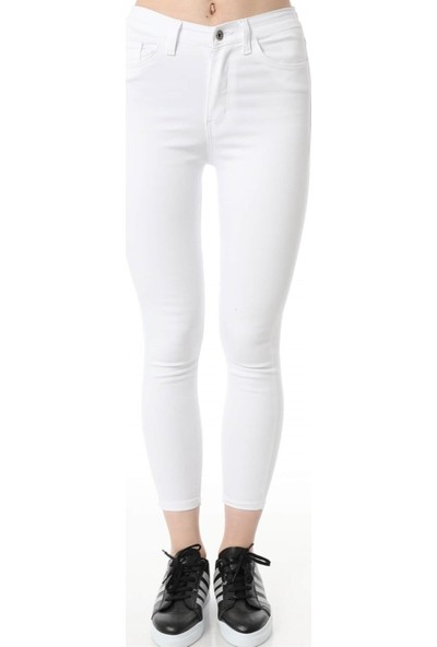 Aydınca Kadın Dar Paça Likralı Yumuşak Kumaş Kot Pantolon (Beyazi)