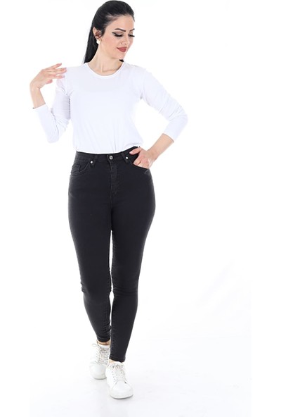 Aydınca Kadın Dar Paça Likralı Yumuşak Kumaş Kot Pantolon (Siyah)