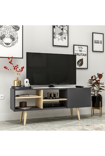 Dekorerbe Luis Tv Sehpası Antrasit Safir Meşe