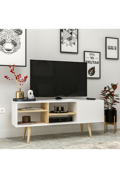 Dekorerbe Luis Tv Sehpası Beyaz Safir Meşe