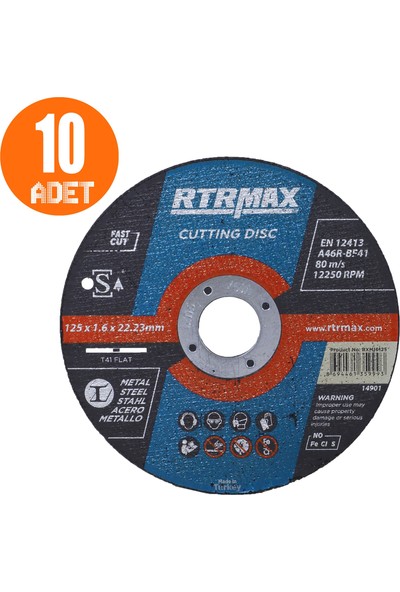 Badem10 Rtrmax Inox Metal Kesici Taş Disk 125X1.6X22.23 mm 10 Adet