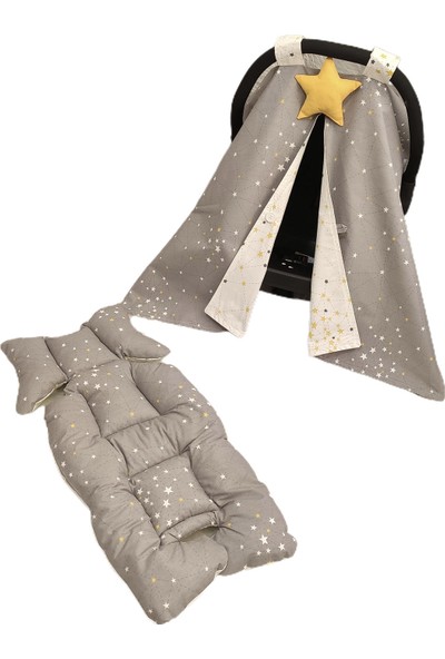 Bebekatölyesi Puset Örtüsü ve Minderi Gri Galaksi Yıldız