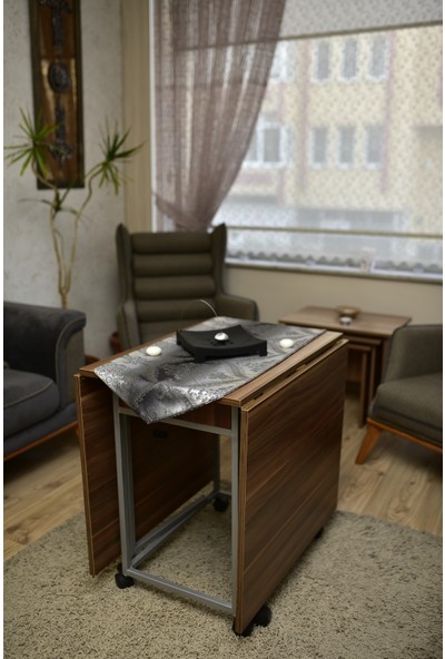 Montajı Yapılmış Katlanır 10 Kişilik Mdf Mutfak Masası Anadolu Ceviz