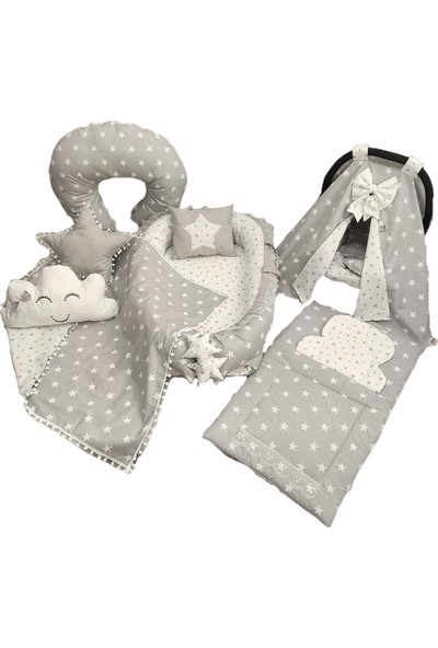 Bebekatölyesi Babynest 10 Parça Set Gri Yıldız Desen