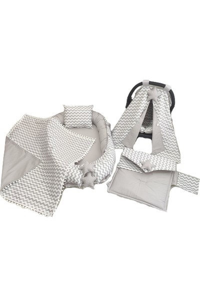 Bebekatölyesi Babynest 6 Parça Set Gri Zigzag Desen Bebekatölyesi Babynest 6 Parça Set Gri Zigzag Desen