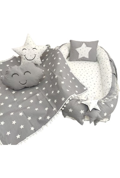 Bebekatölyesi Babynest 5 Parça Set Gri Yıldız Desenli Bebekatölyesi Babynest 5 Parça Set Gri Yıldız Desenli