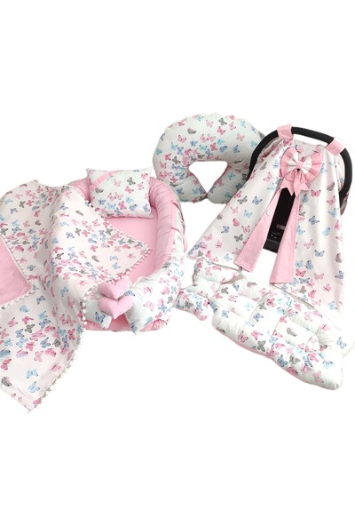 Bebekatölyesi Babynest 6 Parça Set Pembe Turkuaz Kelebek Desen Bebekatölyesi Babynest 6 Parça Set Pembe Turkuaz Kelebek Desen