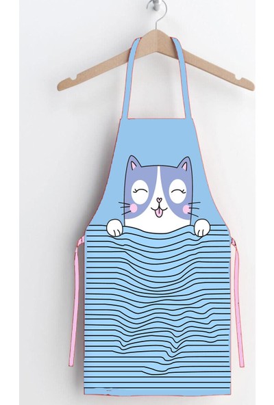 Ays Home Şirin Kedi Desen Leke Tutmaz Kumaş Mutfak Önlüğü