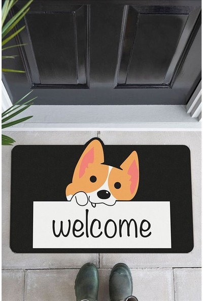 MarkaEv Doormat - Siyah Welcome Köpek Paspas 50X80 cm